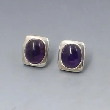 Amethyst Silver Rectangle Earrings